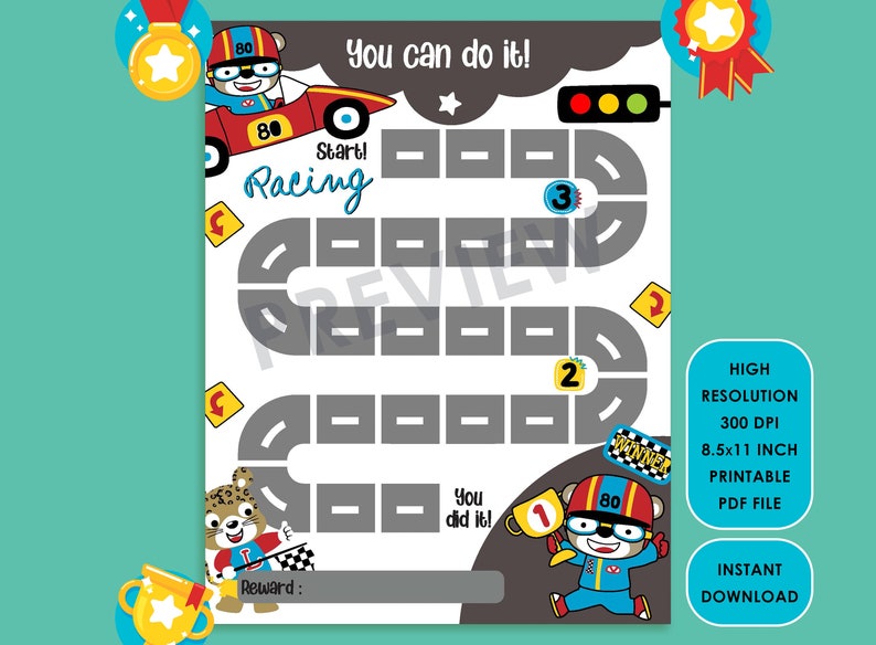 Printable Car Racing and Motorcycle Reward Chart for Kids, Exciting ...