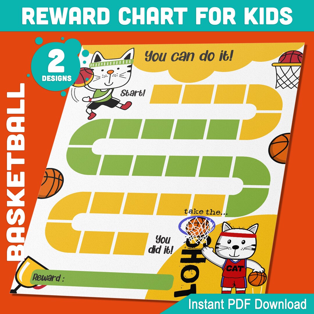 Printable Basketball Reward Chart for Kids, Fun Behavior Tracking, Two ...