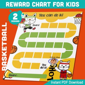 Printable Basketball Reward Chart for Kids, Fun Behavior Tracking, Two ...