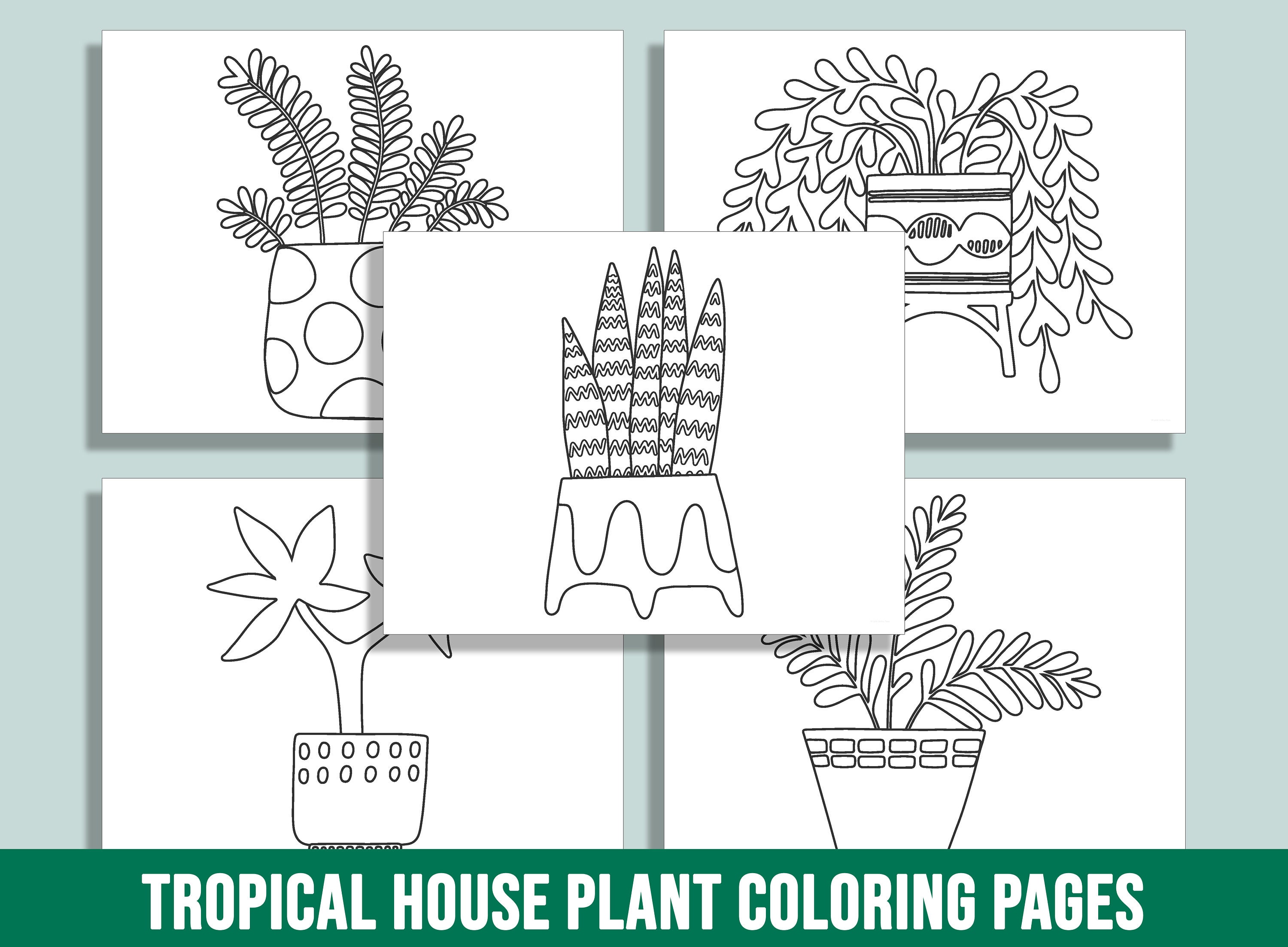 Tropical House Plant Coloring Pages: 30 Botanical Coloring Book Designs ...