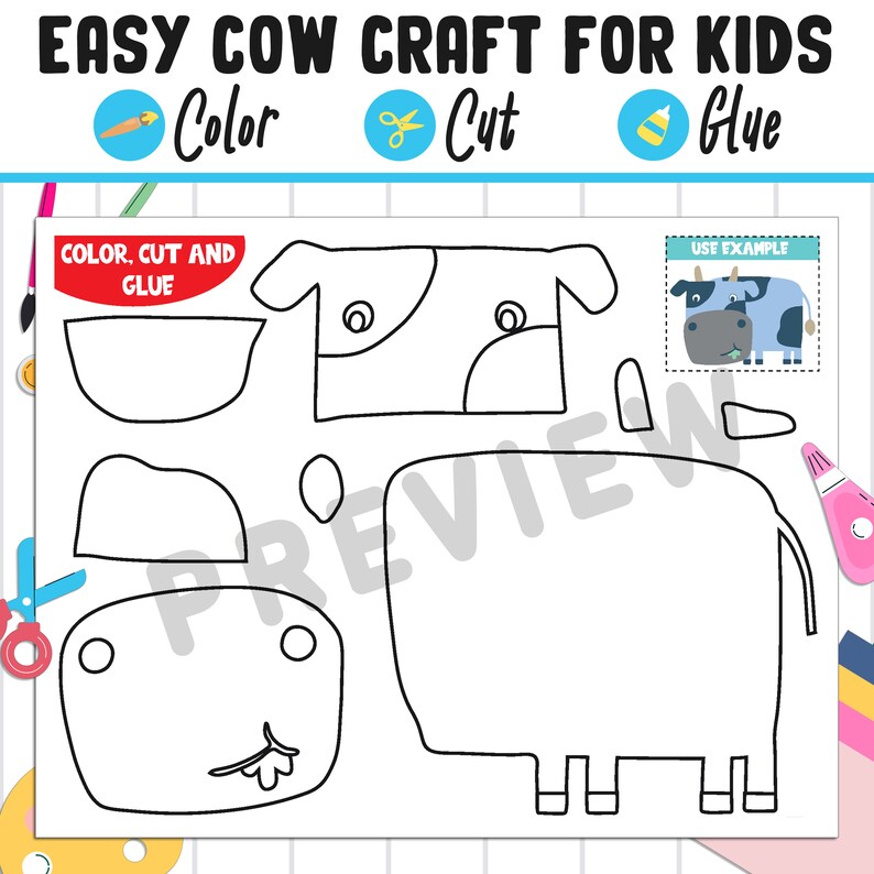Easy Cow Craft for Kids : Color, Cut, and Glue, a Fun Activity for Pre ...