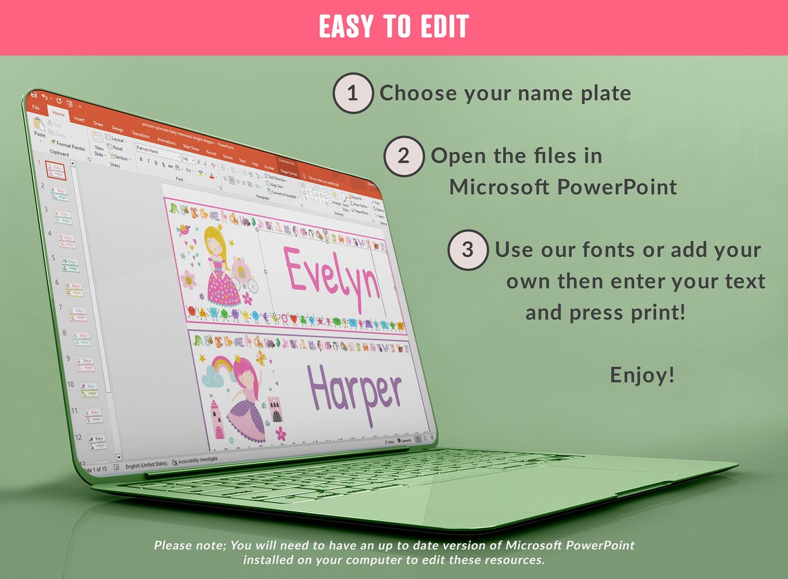 Student Desk Plates 30 Printable/editable Unicorn Princess - Etsy