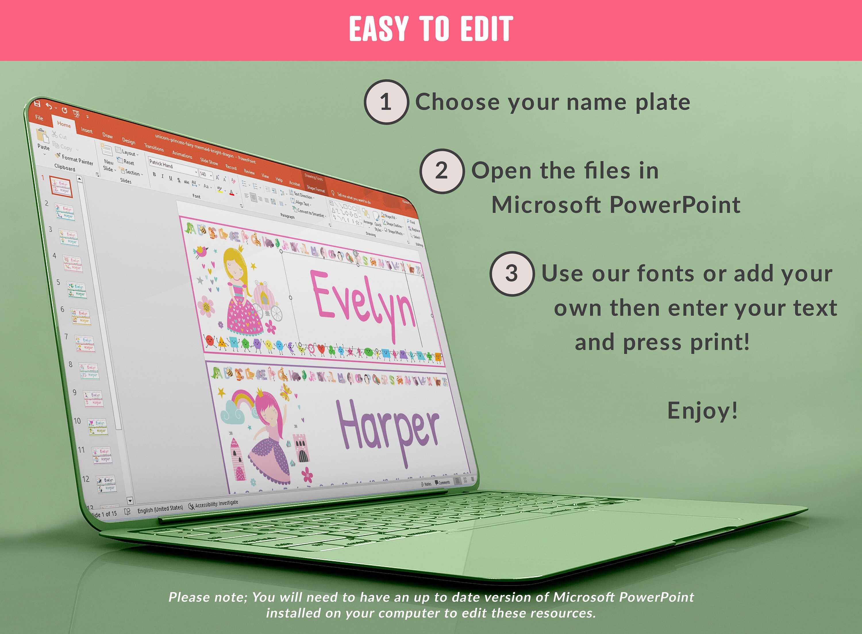 Student Desk Plates, 30 Printable/editable Unicorn, Princess, Fairy ...