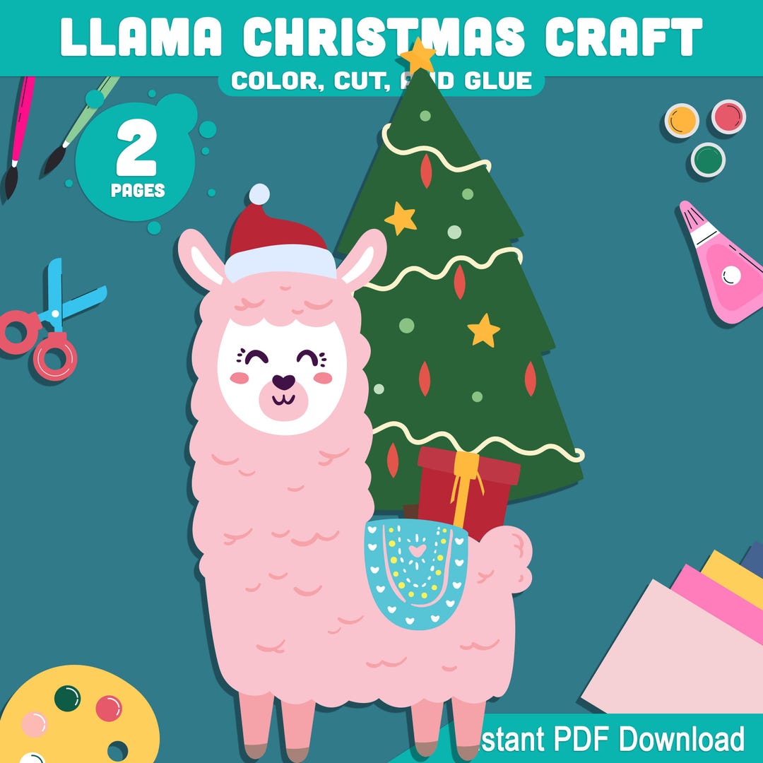 Llama Christmas Craft Activity for Kids: Color, Cut, and Glue for Prek ...
