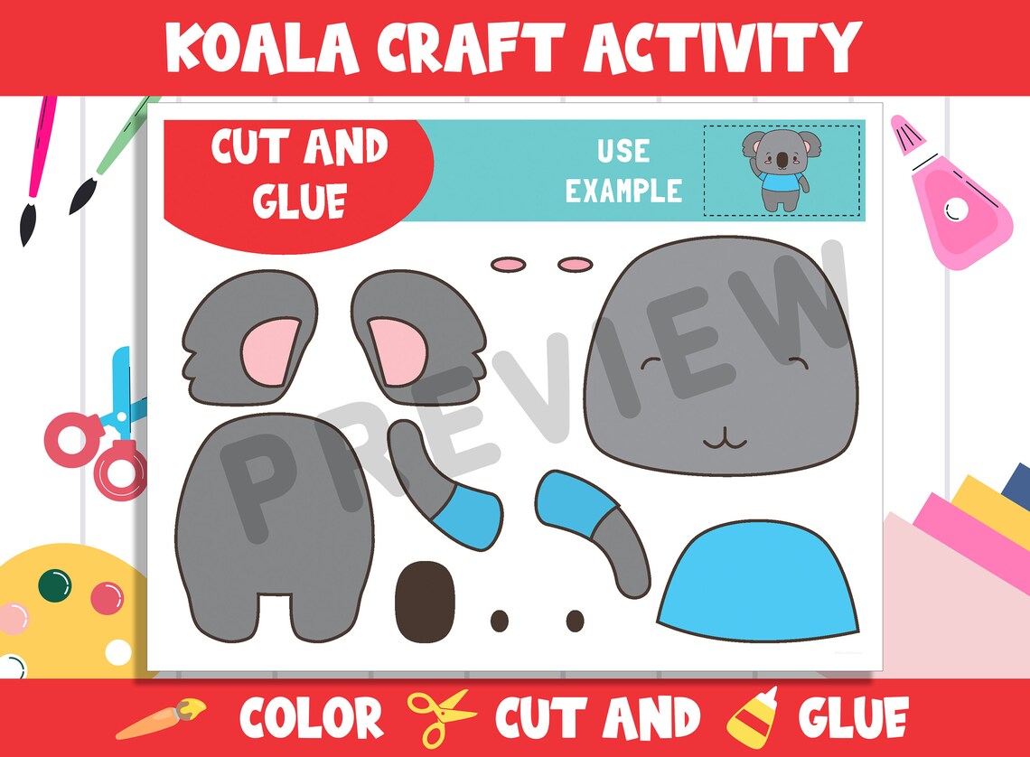 Cute Koala Craft Activity Color, Cut, and Glue for Prek to 2nd Grade ...