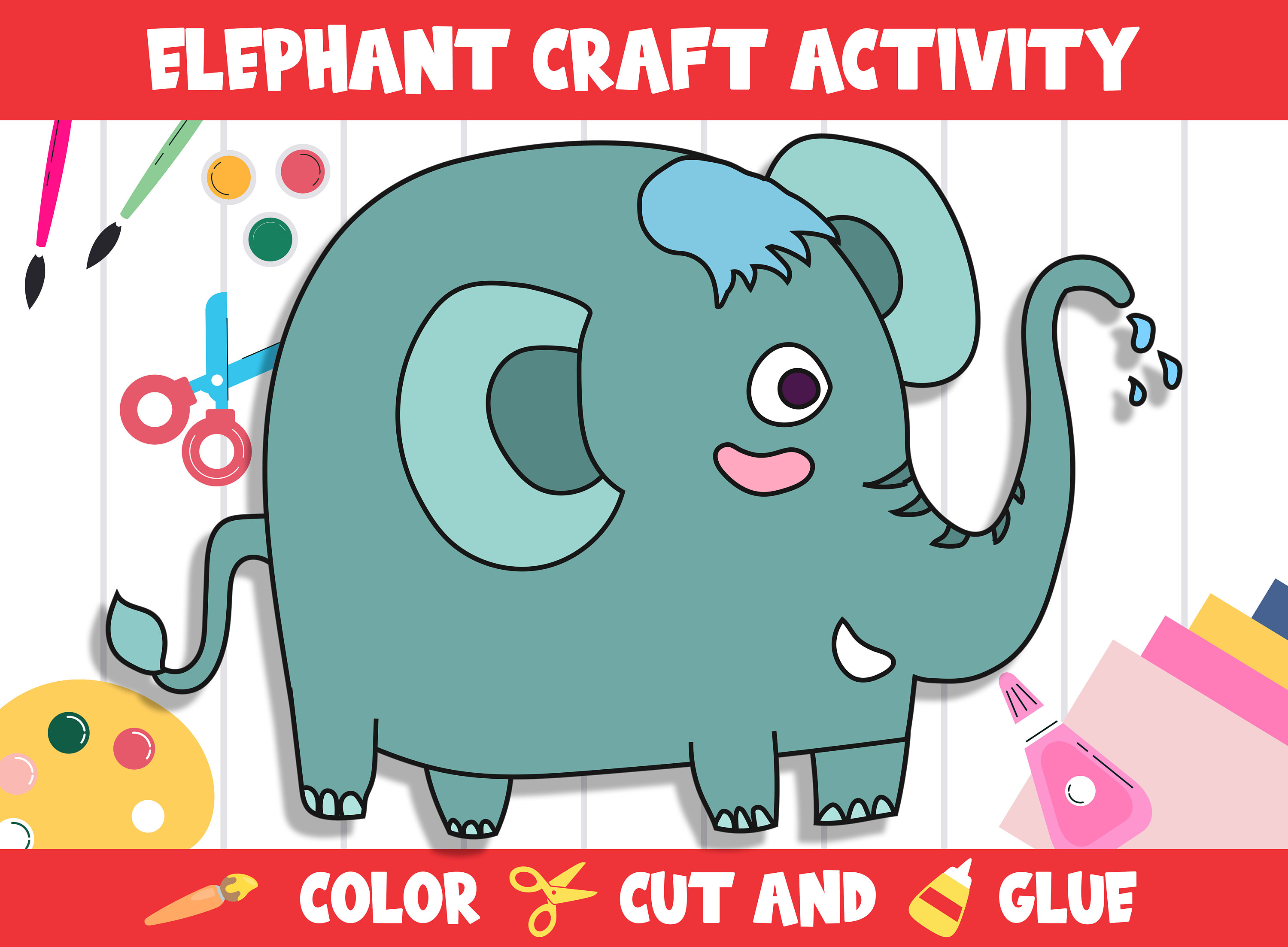 Cute Elephant Craft Activity - Color, Cut, and Glue for Prek to 2nd ...
