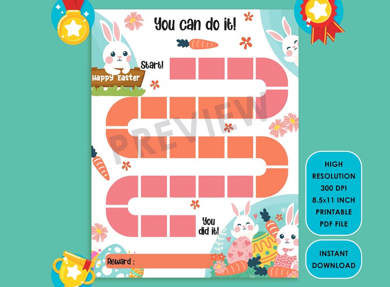 Printable Easter Bunny Reward Chart for Kids, Fun Easter Egg Hunt Chore ...