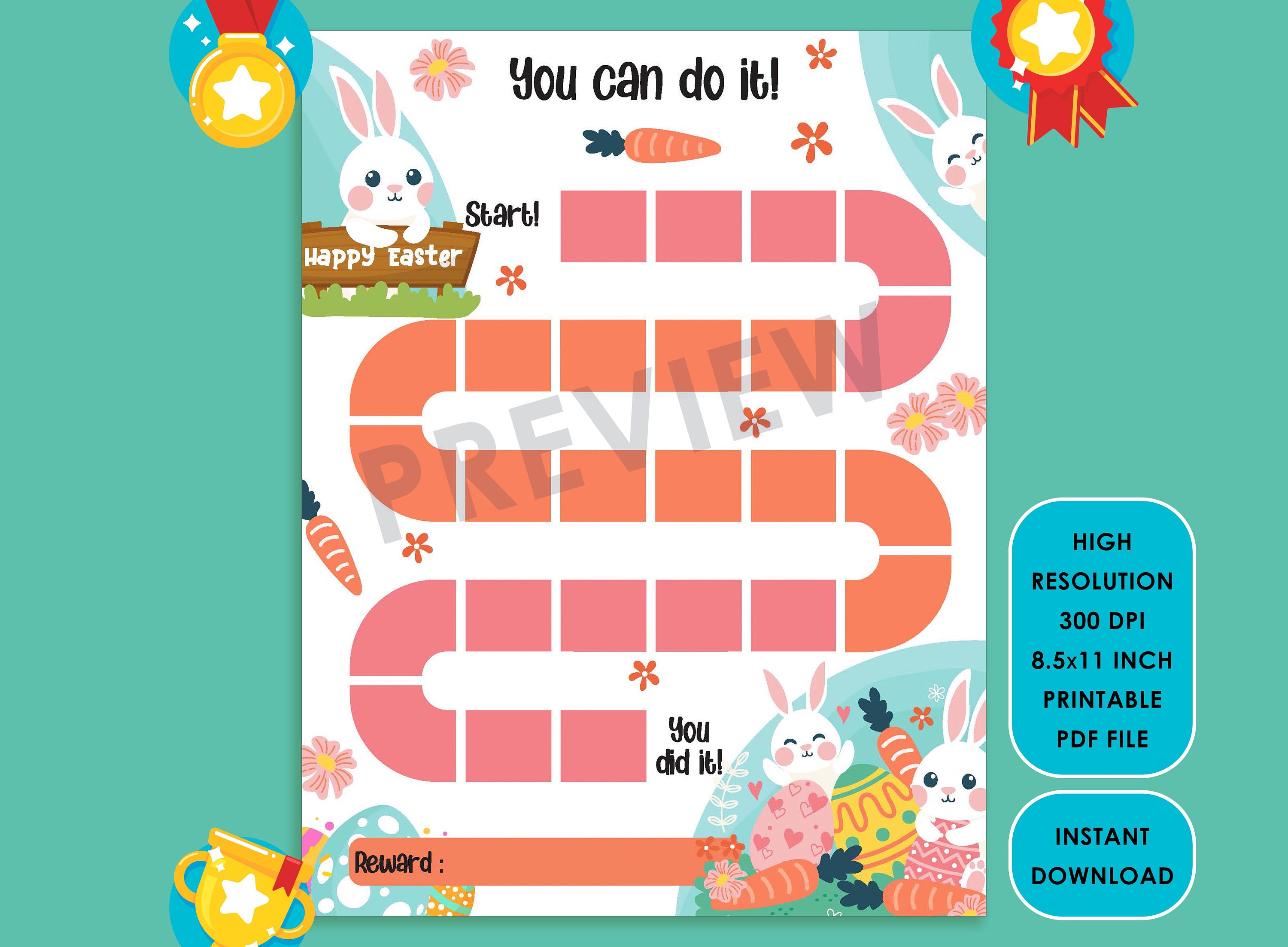 Printable Easter Bunny Reward Chart for Kids, Fun Easter Egg Hunt Chore ...