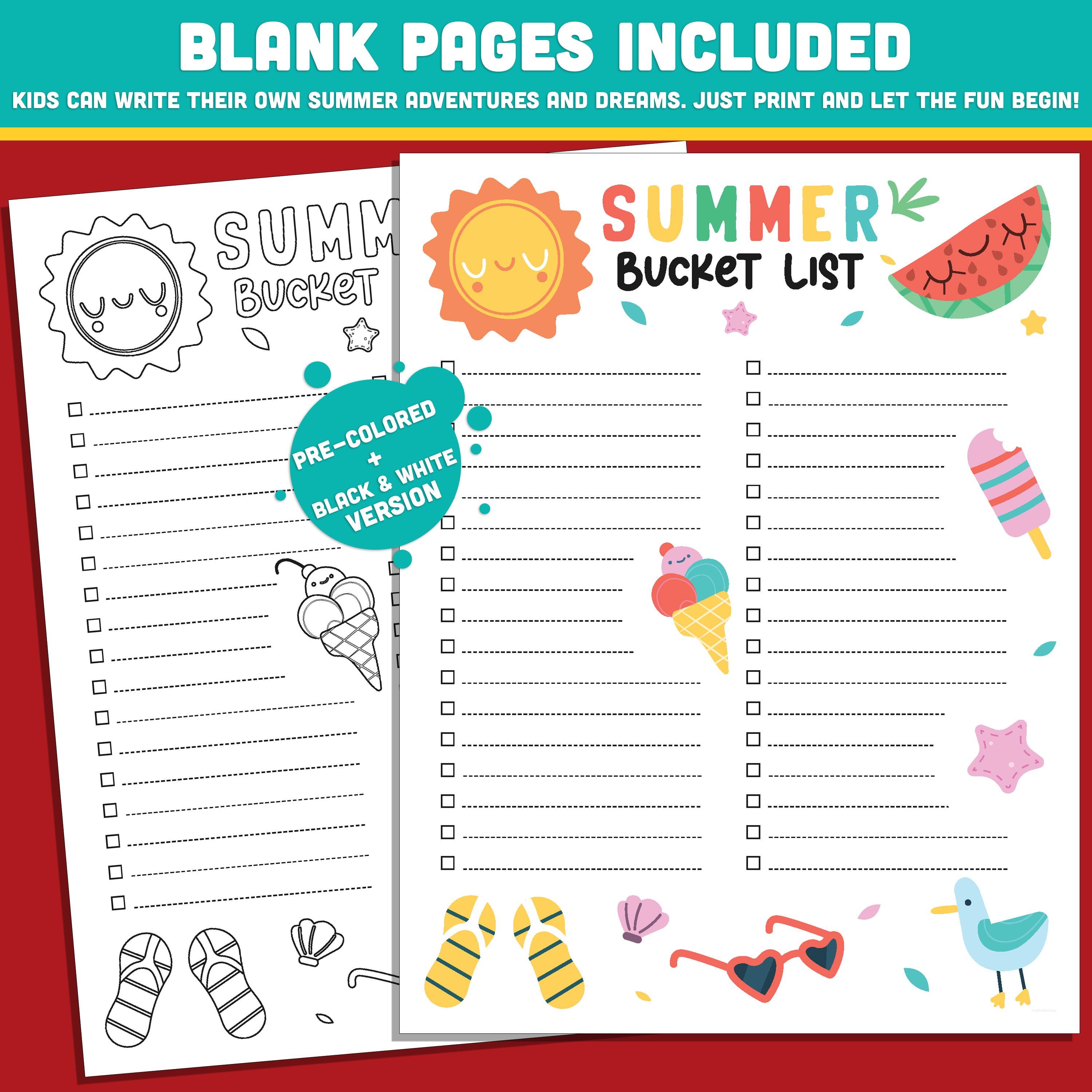Summer Break Checklist Printable for Kids – Editable Bucket List ...