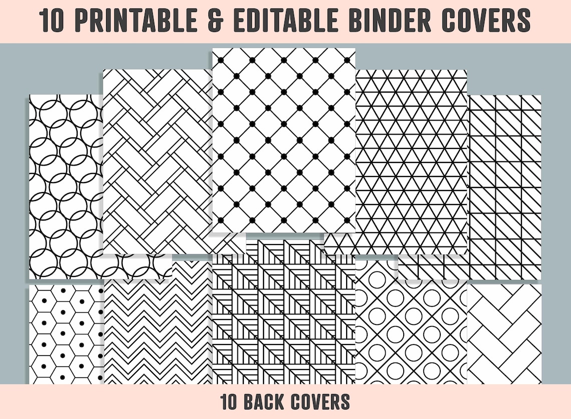 Black and White Backgrounds Binder Cover, 10 Printable & Editable ...