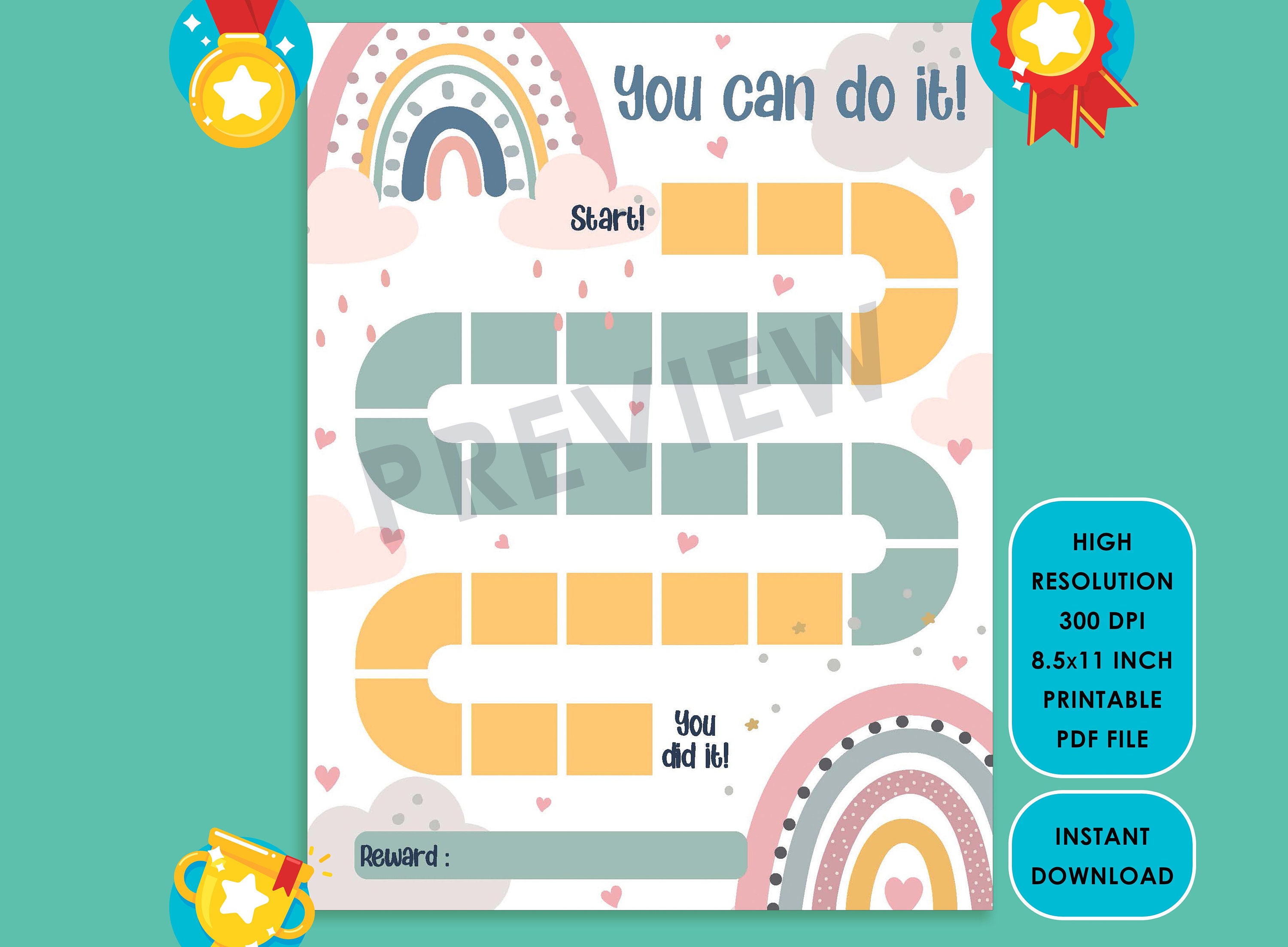 Printable Colorful Rainbow Reward Chart for Kids, Encouraging Positive ...