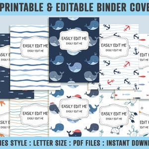 Whales and Waves Binder Cover, 10 Printable/editable Binder Covers ...