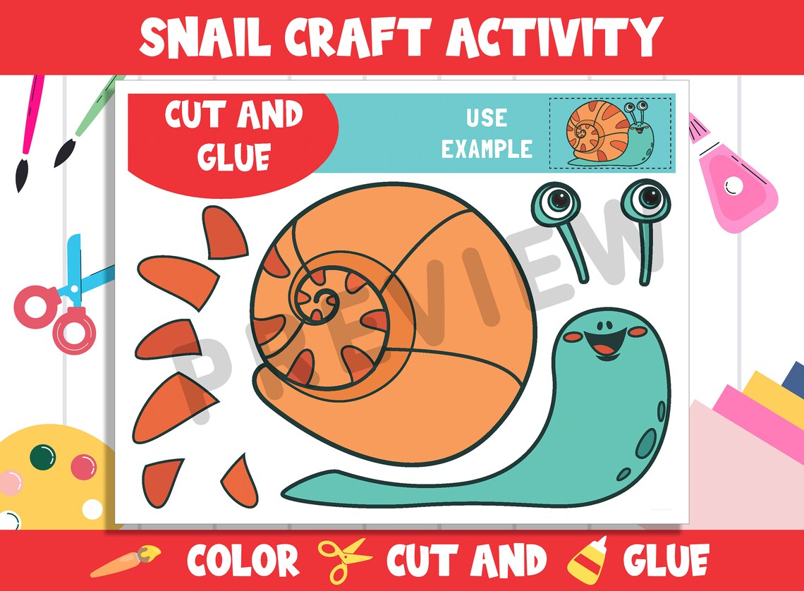 Cute Snail Craft Activity Color, Cut, and Glue for Prek to 2nd Grade ...