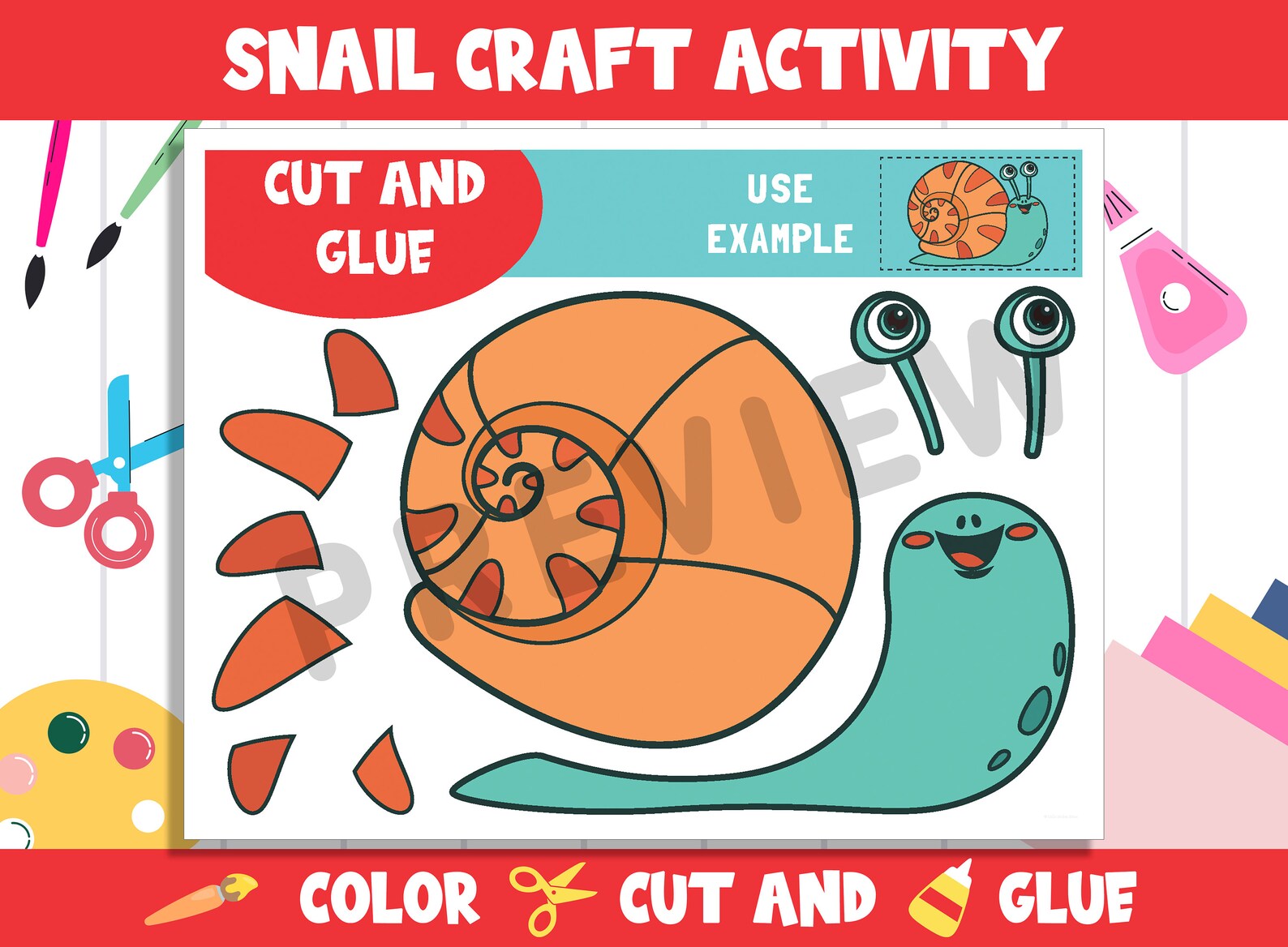 Cute Snail Craft Activity Color, Cut, and Glue for Prek to 2nd Grade ...