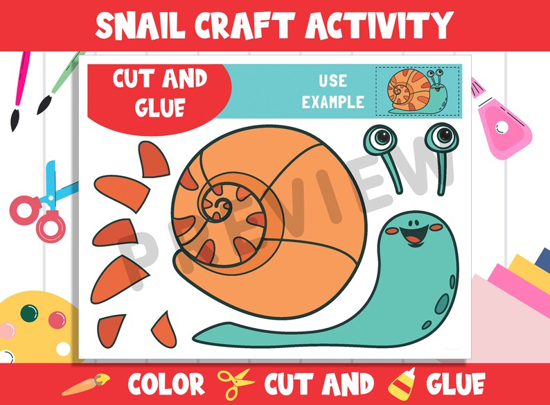 Cute Snail Craft Activity Color, Cut, and Glue for Prek to 2nd Grade ...