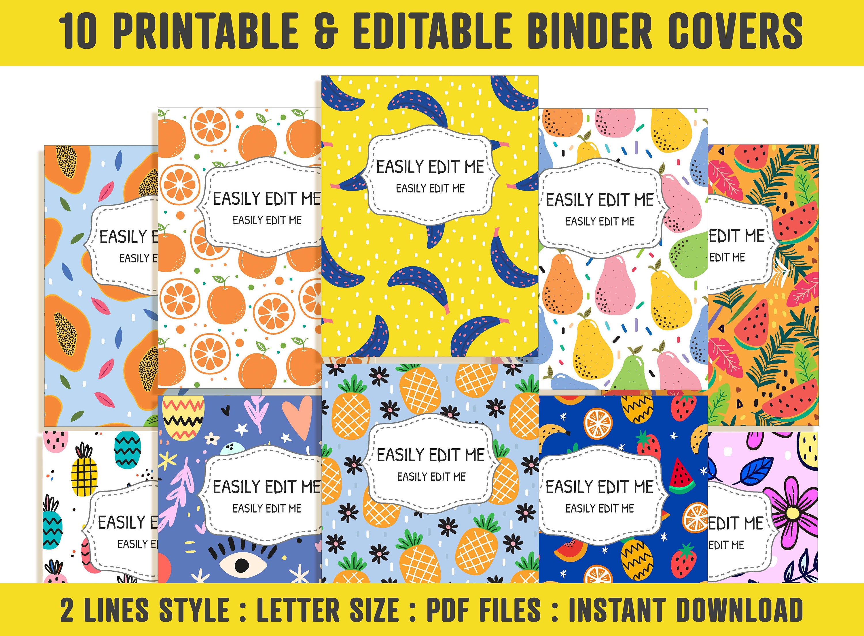 Summer Binder Cover, 10 Printable & Editable Coversspines, Binder ...