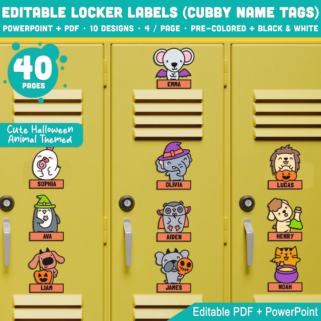 Editable Locker Labels (cubby Name Tags), Cute Halloween Animal Themed ...