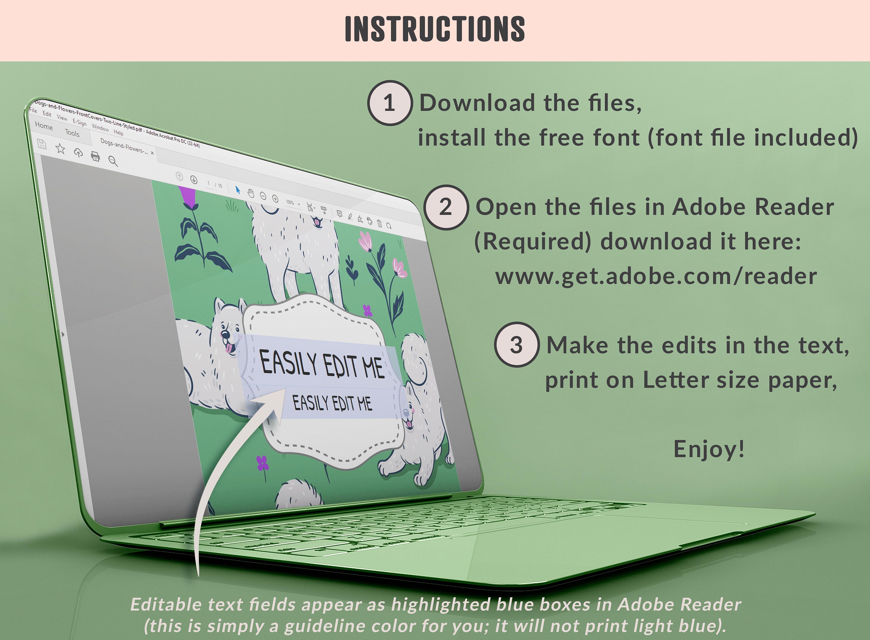 Dogs and Flowers Binder Cover 10 Printable/editable Binder - Etsy