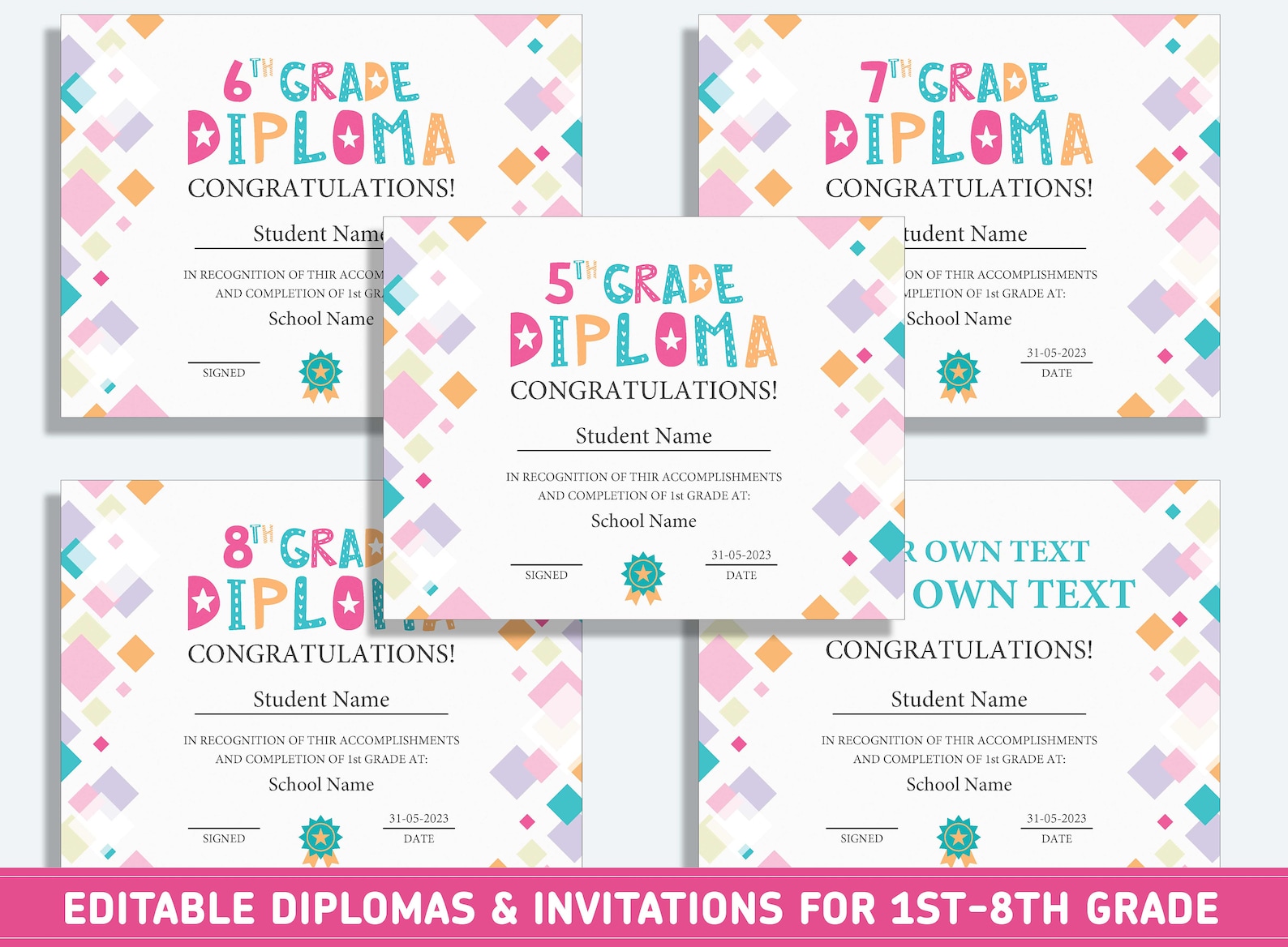 Editable 4th Grade Diploma, 1st to 8th Grade Diploma, Certificate of ...