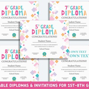 Editable 4th Grade Diploma, 1st to 8th Grade Diploma, Certificate of ...