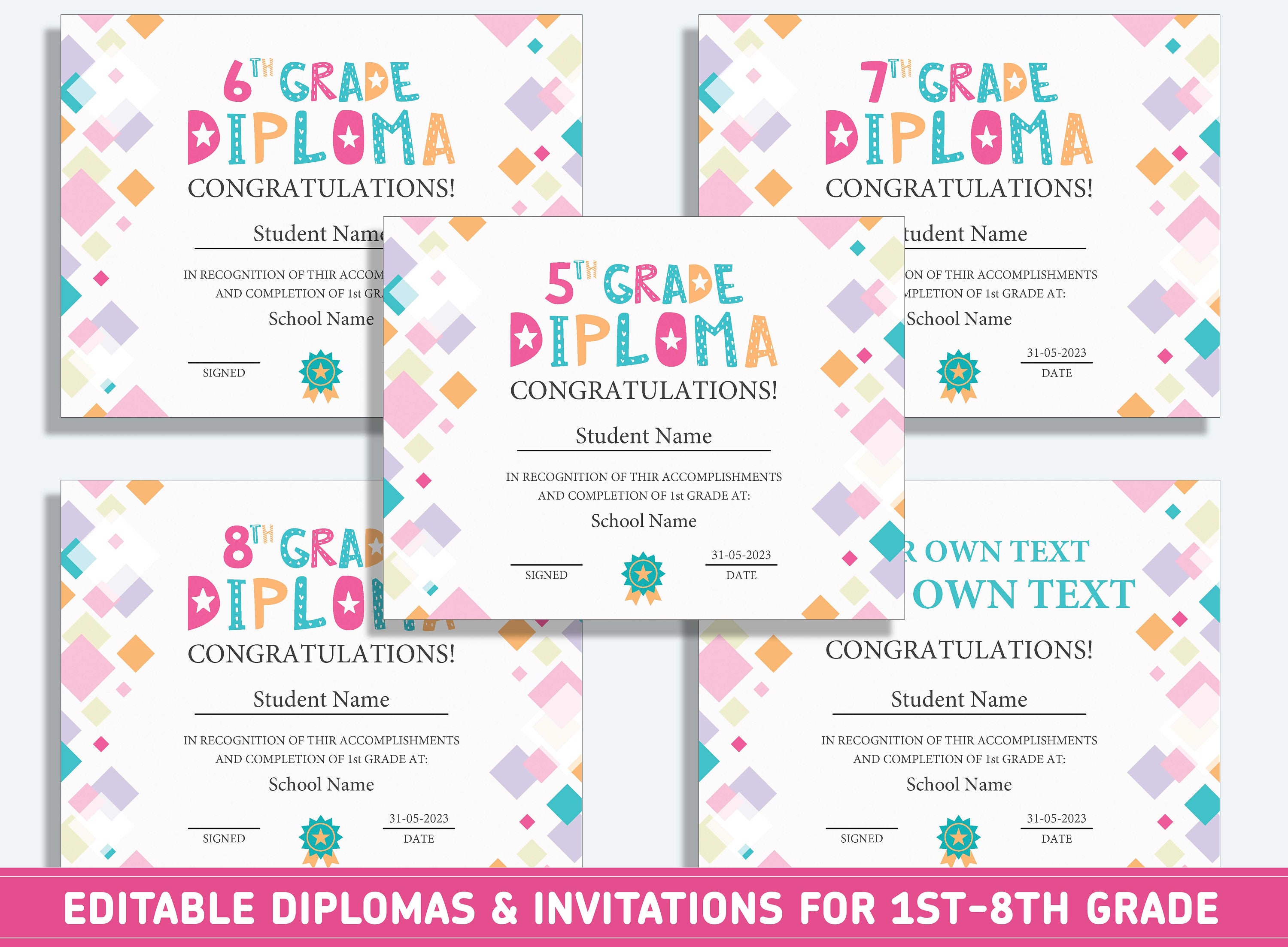 Editable 4th Grade Diploma, 1st to 8th Grade Diploma, Certificate of ...