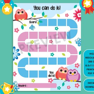 Printable Bird Reward Chart for Kids, Spring Flower Theme With Owl ...
