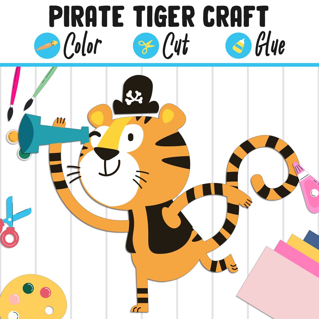 Pirate Tiger Craft for Kids: Color, Cut, and Glue, a Fun Activity for ...