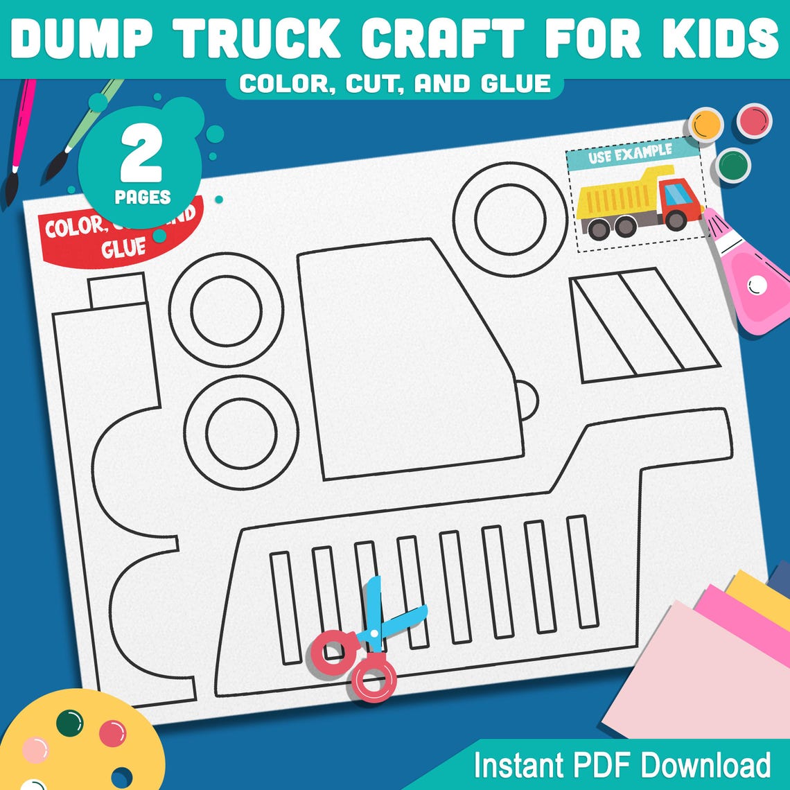 Dump Truck Craft for Kids: Fun Color, Cut, and Glue Activity for Prek ...
