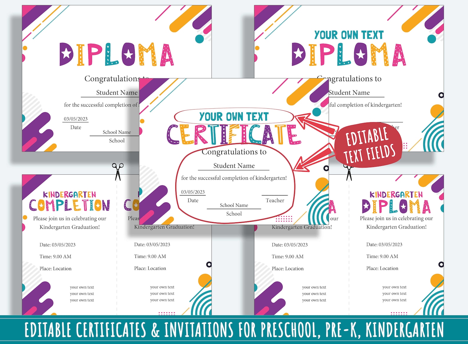 Editable Preschool Completion Certificates, End of the Year Diplomas ...