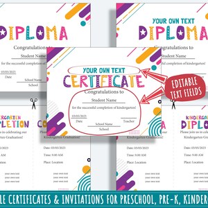 Editable Preschool Completion Certificates, End of the Year Diplomas ...