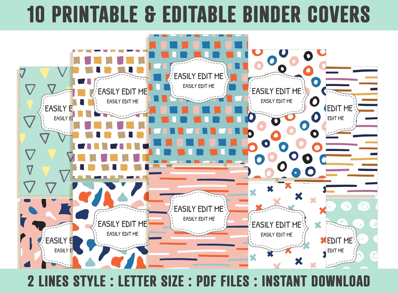 10 Printable & Editable Binder Covers Binder Insert Planner - Etsy