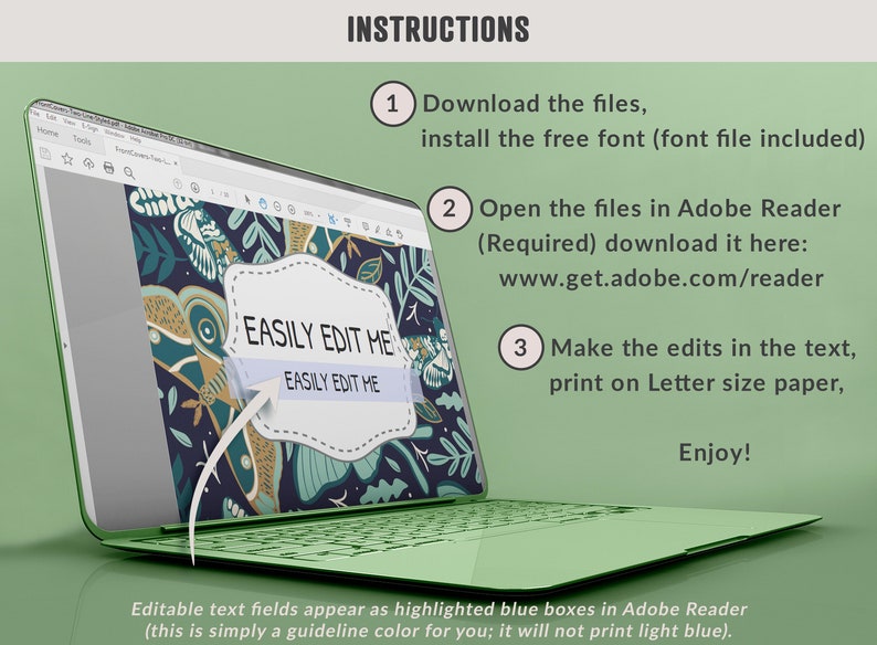 Butterfly Binder Cover, 10 Printable Editable Covers+spines, Binder ...
