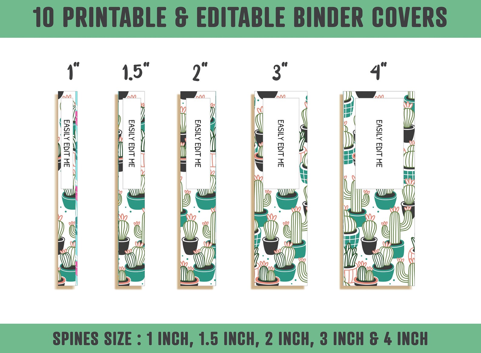 Cactus Binder Cover, 10 Printable/editable Coversspines, Binder Insert ...