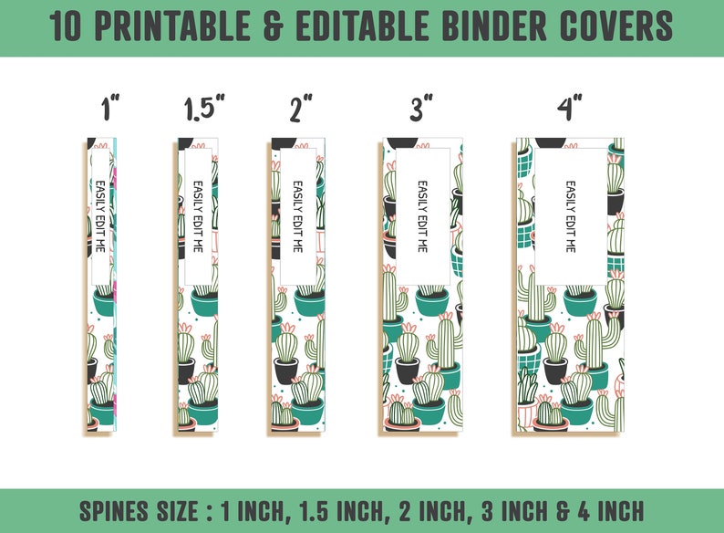 Cactus Binder Cover, 10 Printable/editable Coversspines, Binder Insert ...