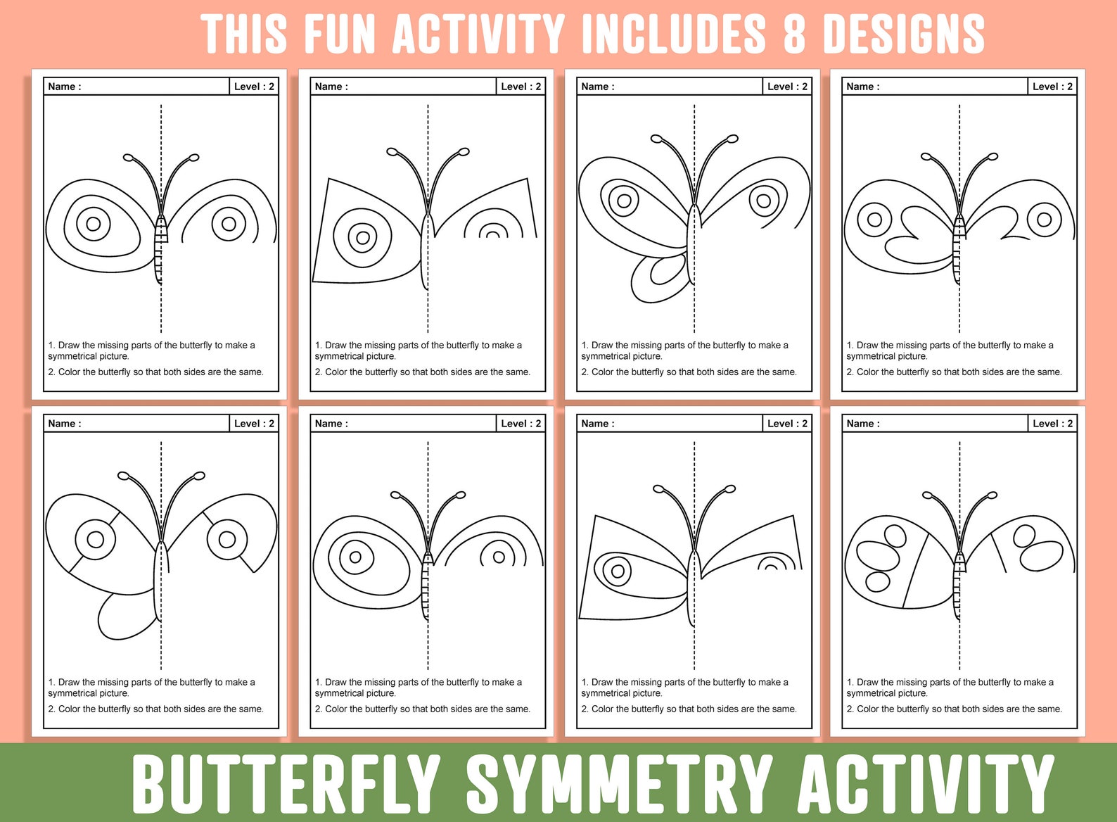 Butterfly Symmetry Activity, Butterflies Line of Symmetry Activity, 24 ...