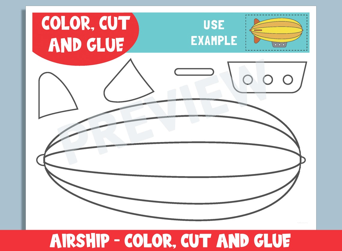 Airship Craft Activity Color, Cut, and Glue for Prek to 2nd Grade, PDF ...