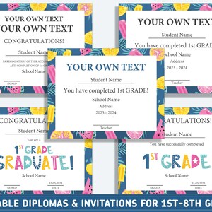 Editable 3rd Grade Awards, 1st to 8th Grade Diploma, Certificate of ...