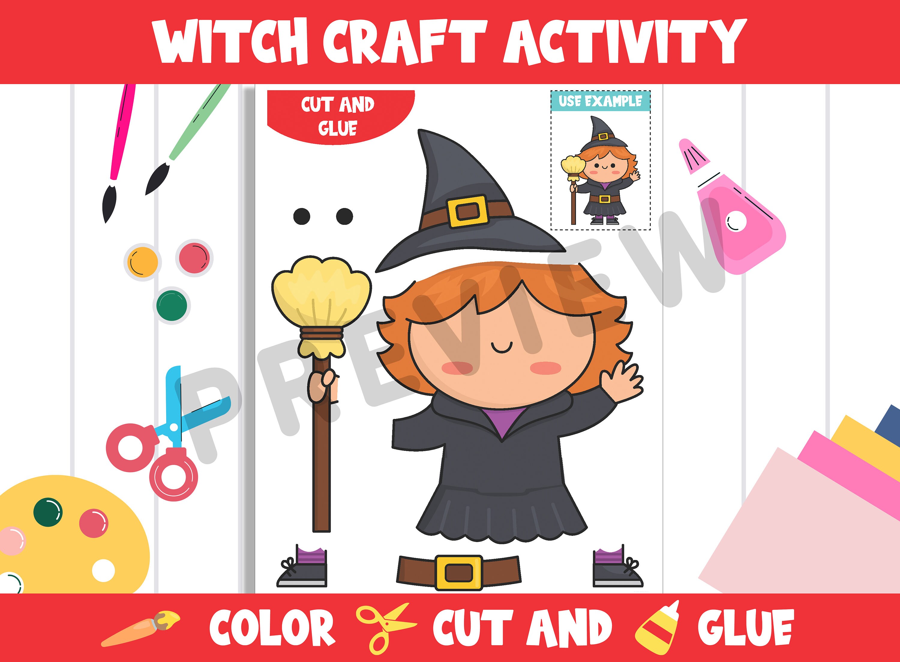 Witch Craft Activity Color, Cut, and Glue for Prek to 2nd Grade, PDF ...