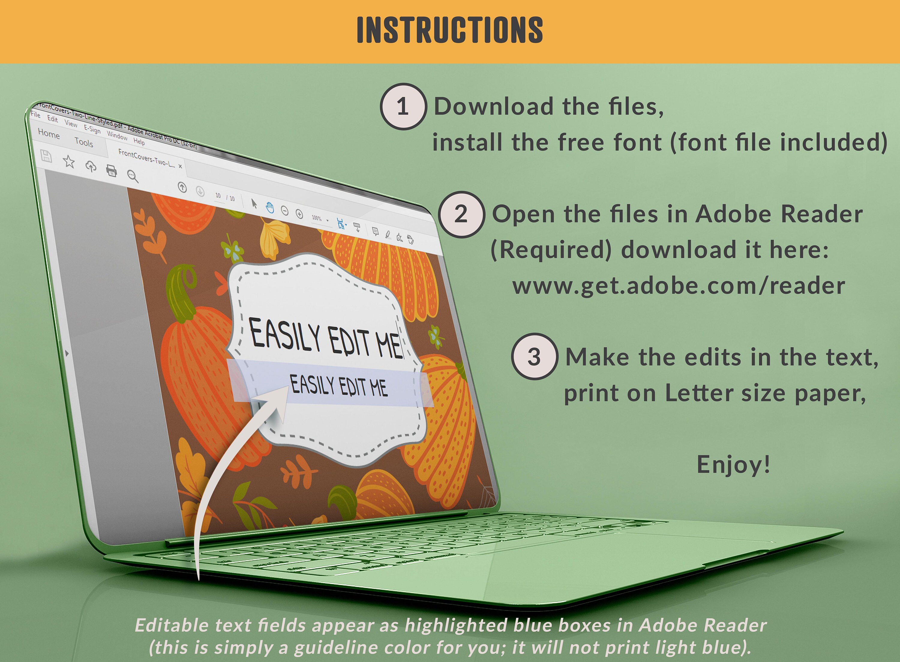 Fall Binder Cover, 10 Printable & Editable Covers+spines, Autumn Binder ...