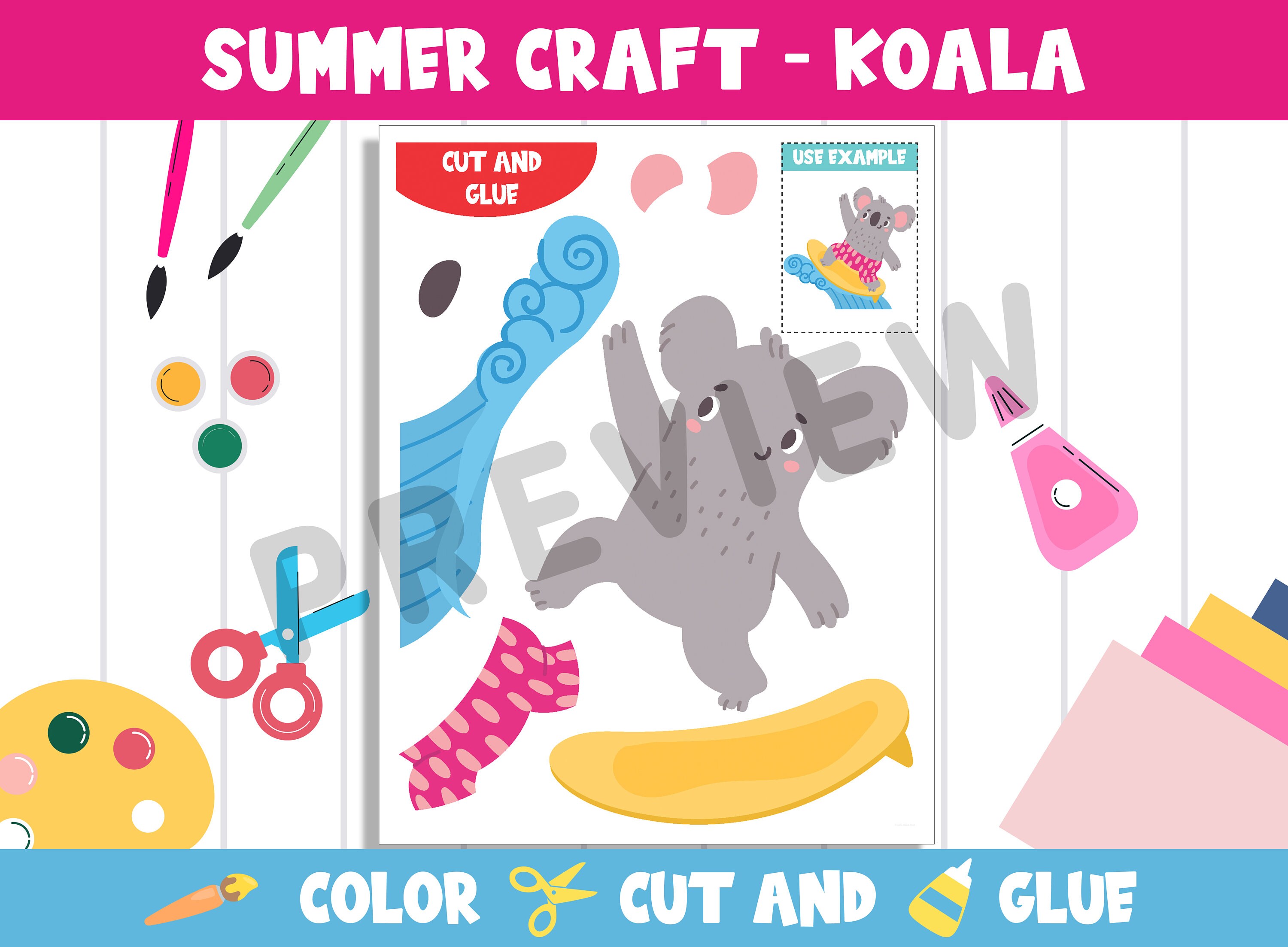 Summer Craft Activity: Koala - Color, Cut, and Glue for Prek to 2nd ...