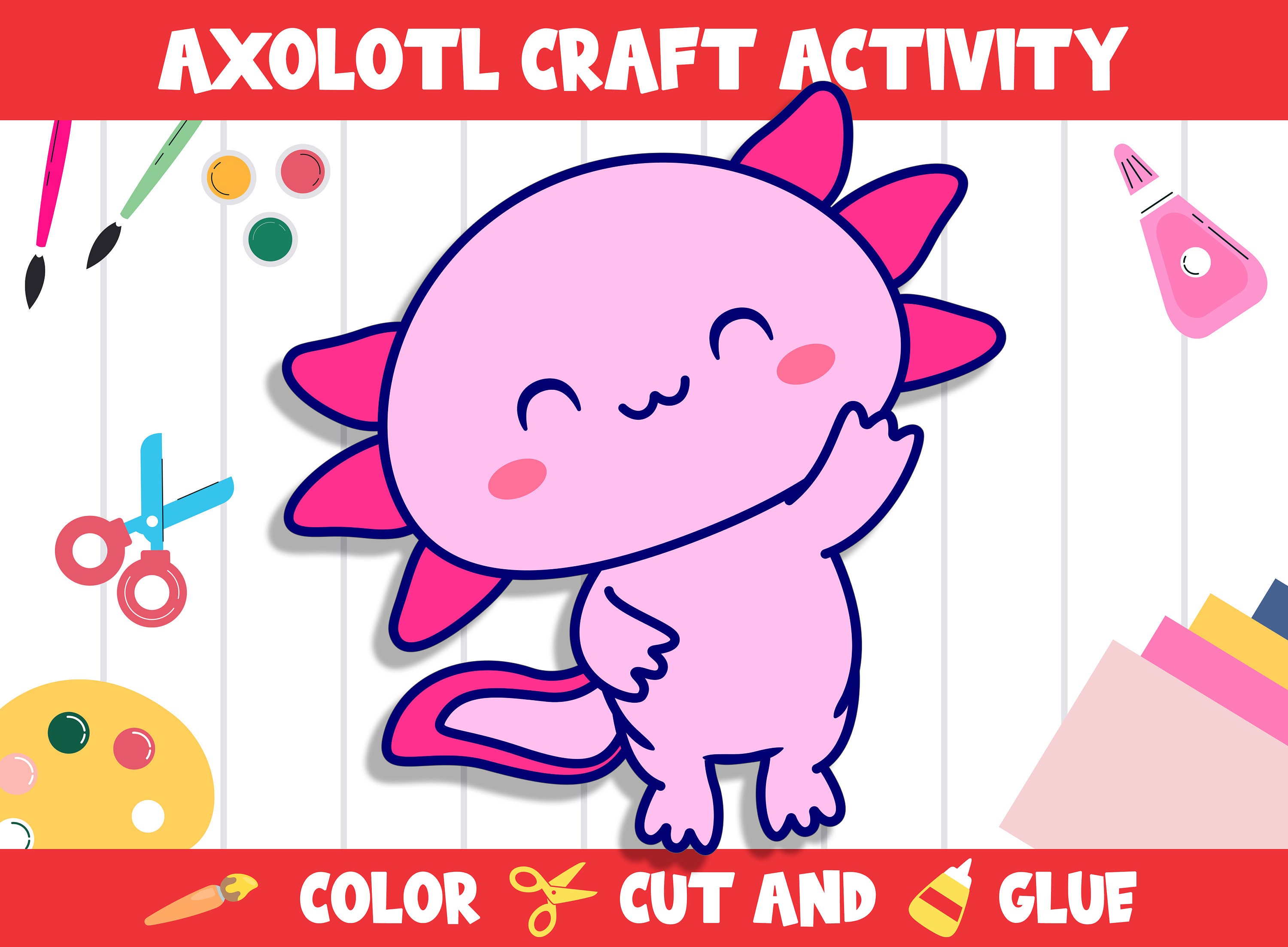 Cute Axolotl Craft Activity Color, Cut, and Glue for Prek to 2nd Grade ...
