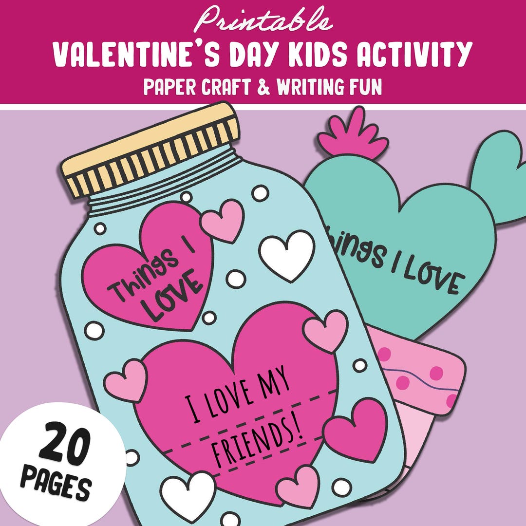 Valentines Day Activity, Paper Craft + Writing, Print, Cut, Color ...