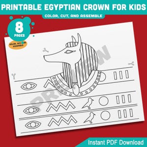 Printable Egyptian Crown for Kids, Pharaoh Cleopatra Sphinx Anubis ...