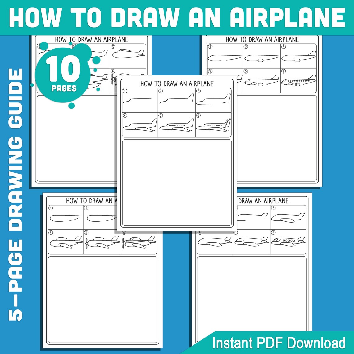 Learn How to Draw an Airplane for Kids: 5-page Step-by-step Directed ...