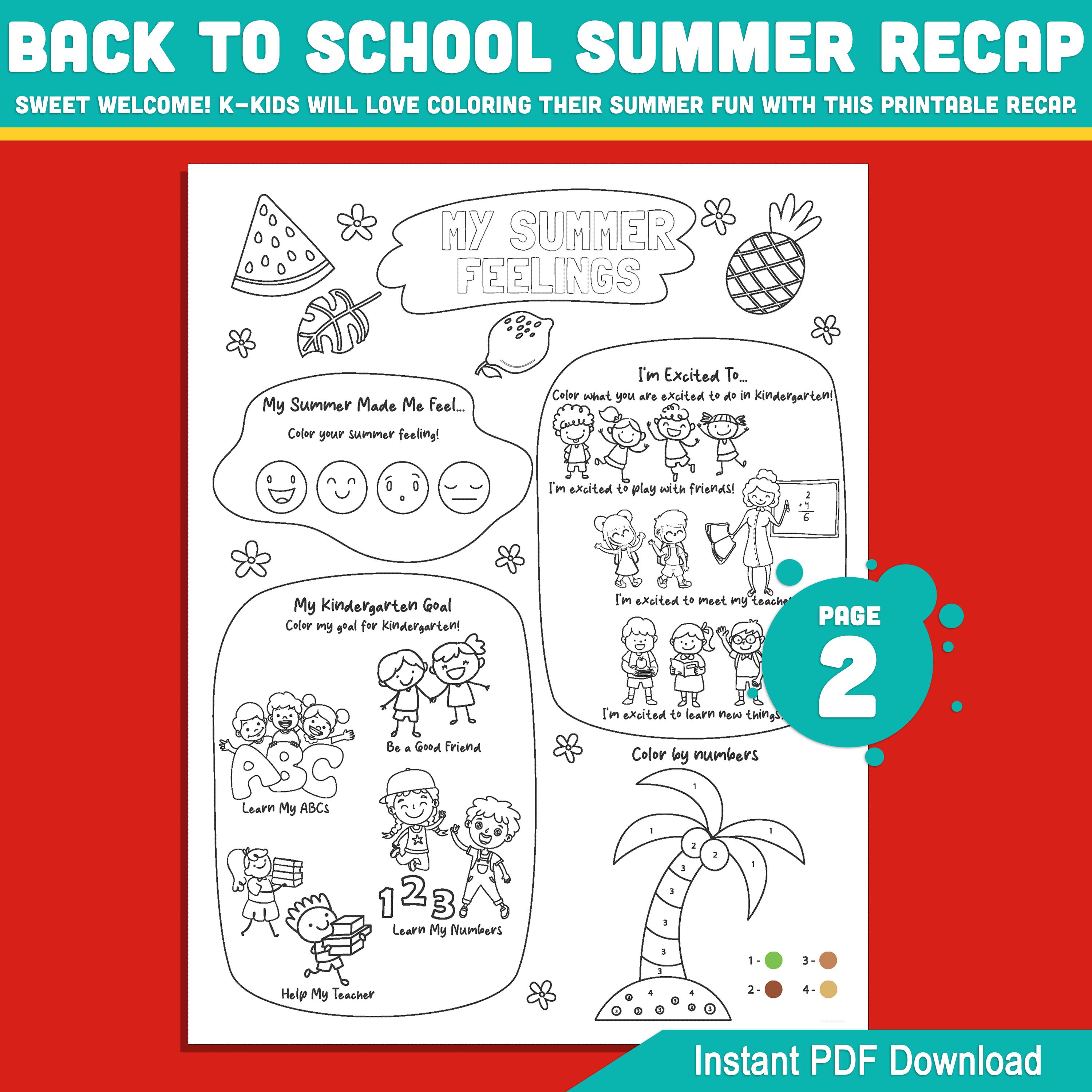 Printable Back to School Summer Recap Coloring Activity - 2 Pages for ...