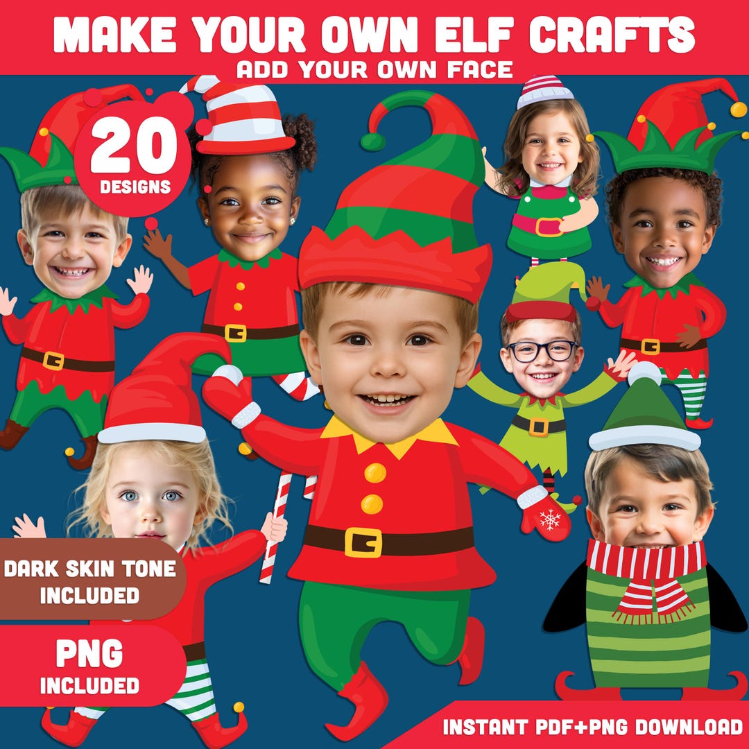 Make Your Own Elf Crafts, Christmas Add Your Face Body Templates, 20 ...