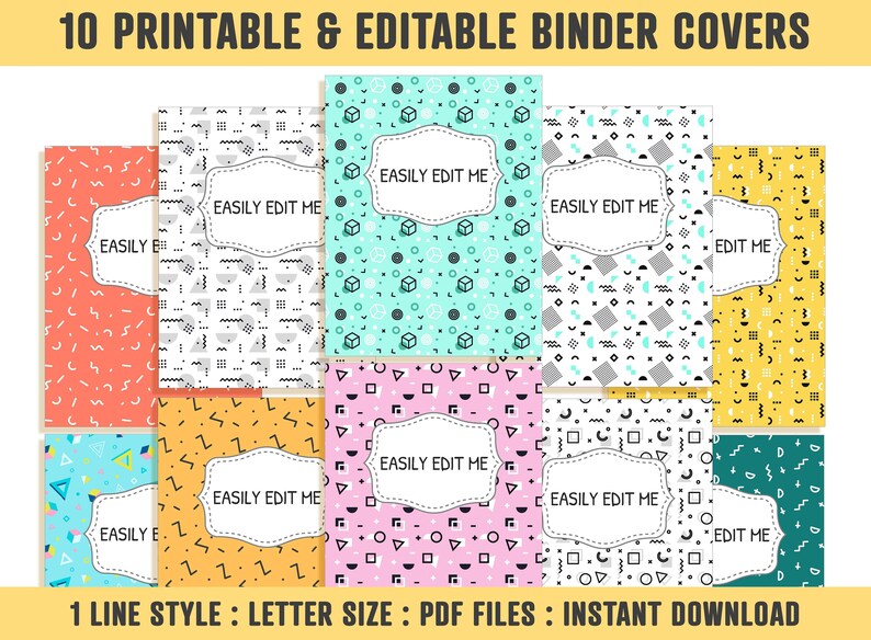 Binder Cover Printable 10 Editable Coversspines Teacher - Etsy