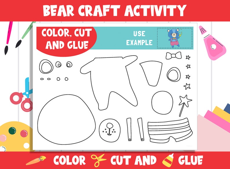 Cute Bear Craft Activity Color, Cut, and Glue for Prek to 2nd Grade ...