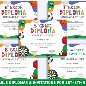 Editable 5th Grade Certificate, 1st to 8th Grade Diploma, Certificate ...
