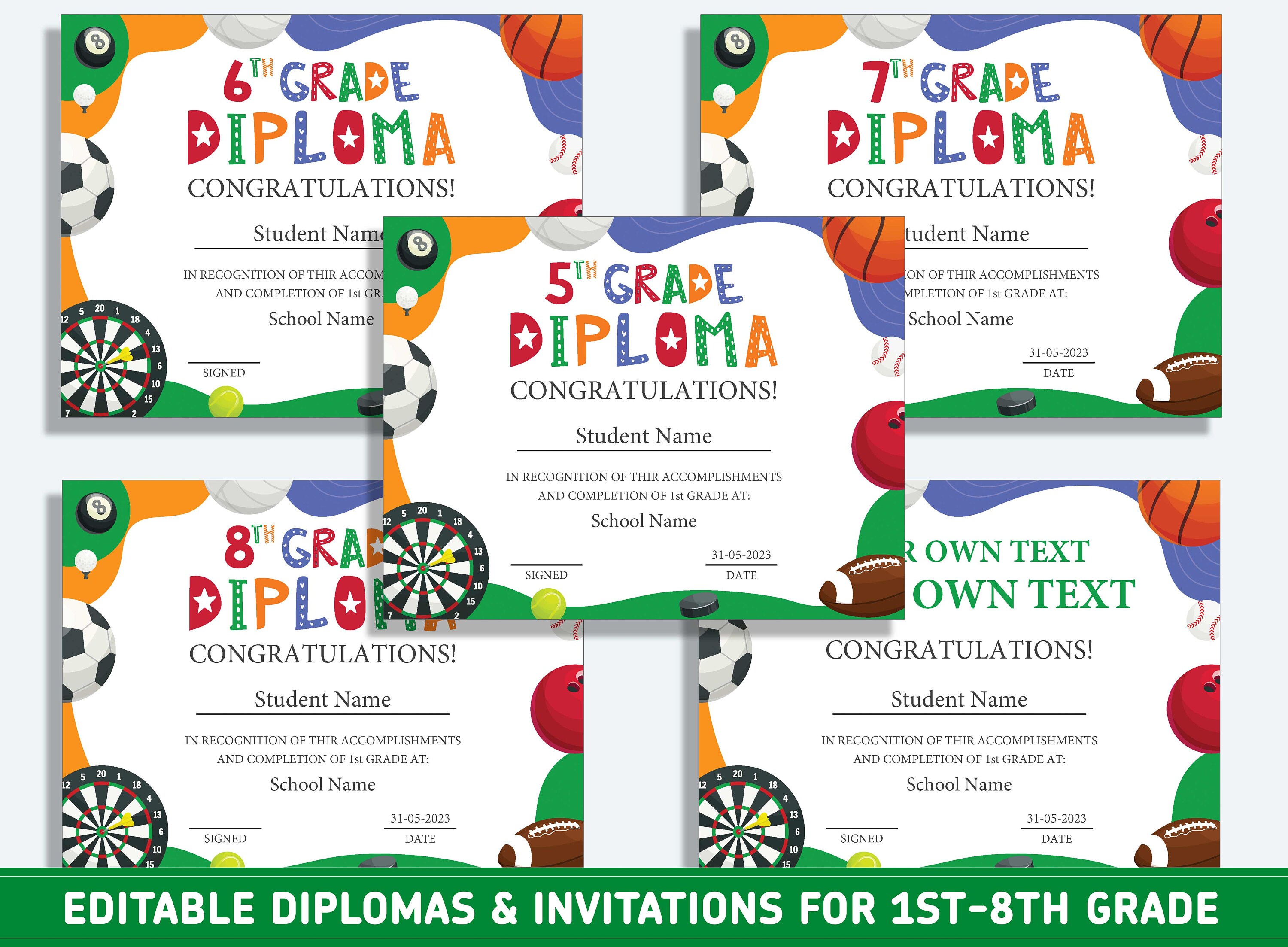 Editable 5th Grade Certificate, 1st to 8th Grade Diploma, Certificate ...